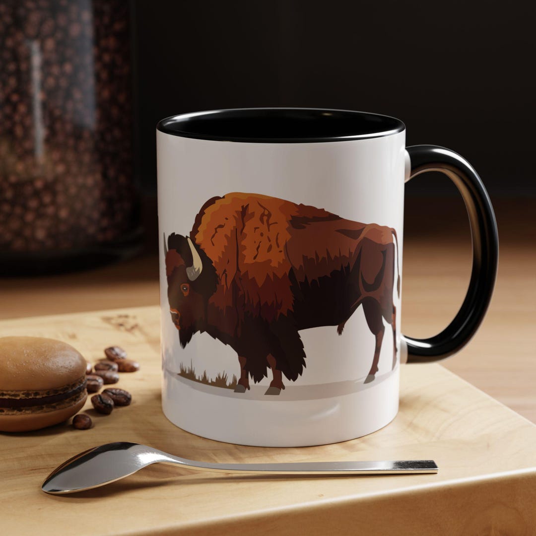 American Bison Buffalo Painted Wildlife Design on Accent Two Tone ...
