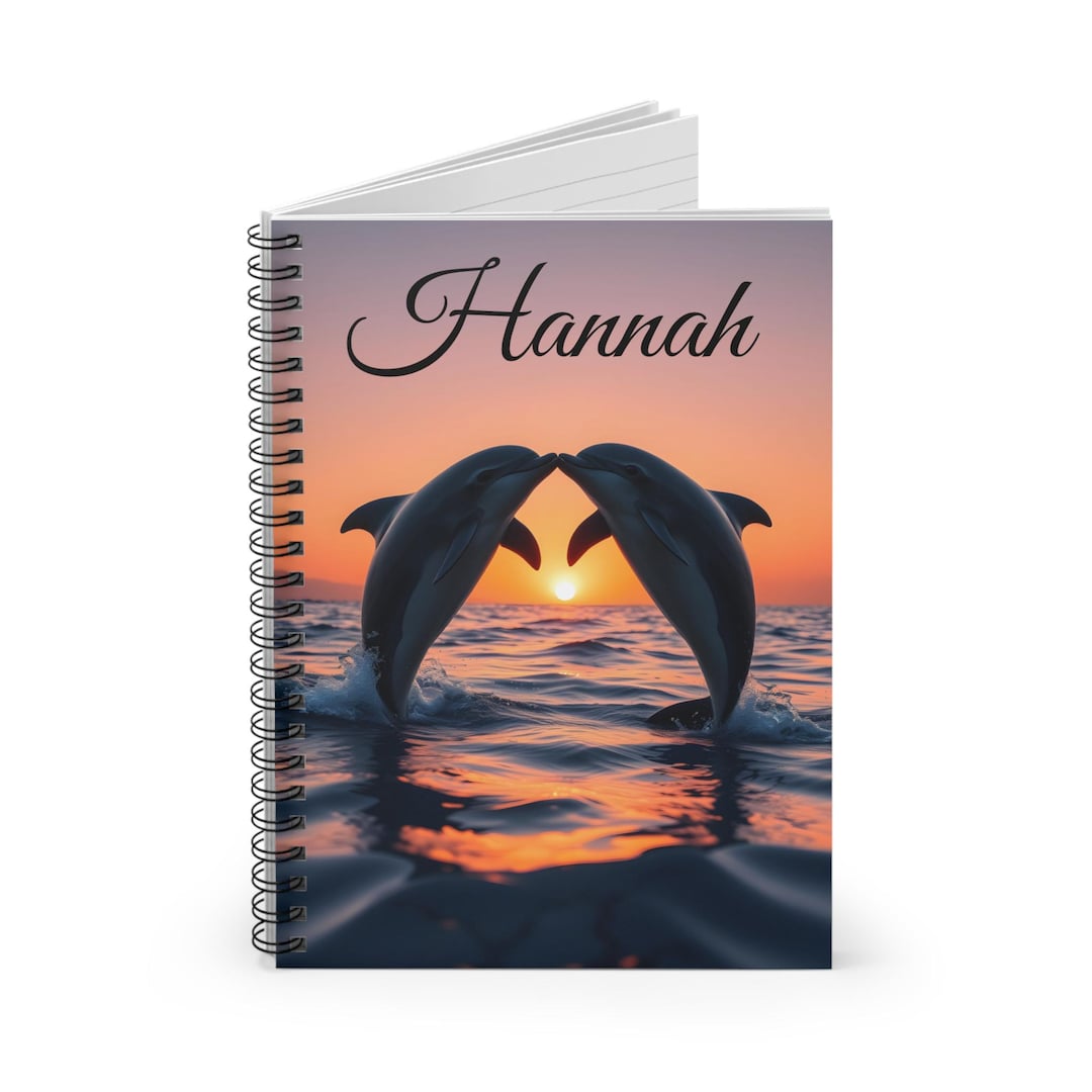 Pair of Playful Dolphins at Sunset Ocean Wildlife Art and Custom Name ...