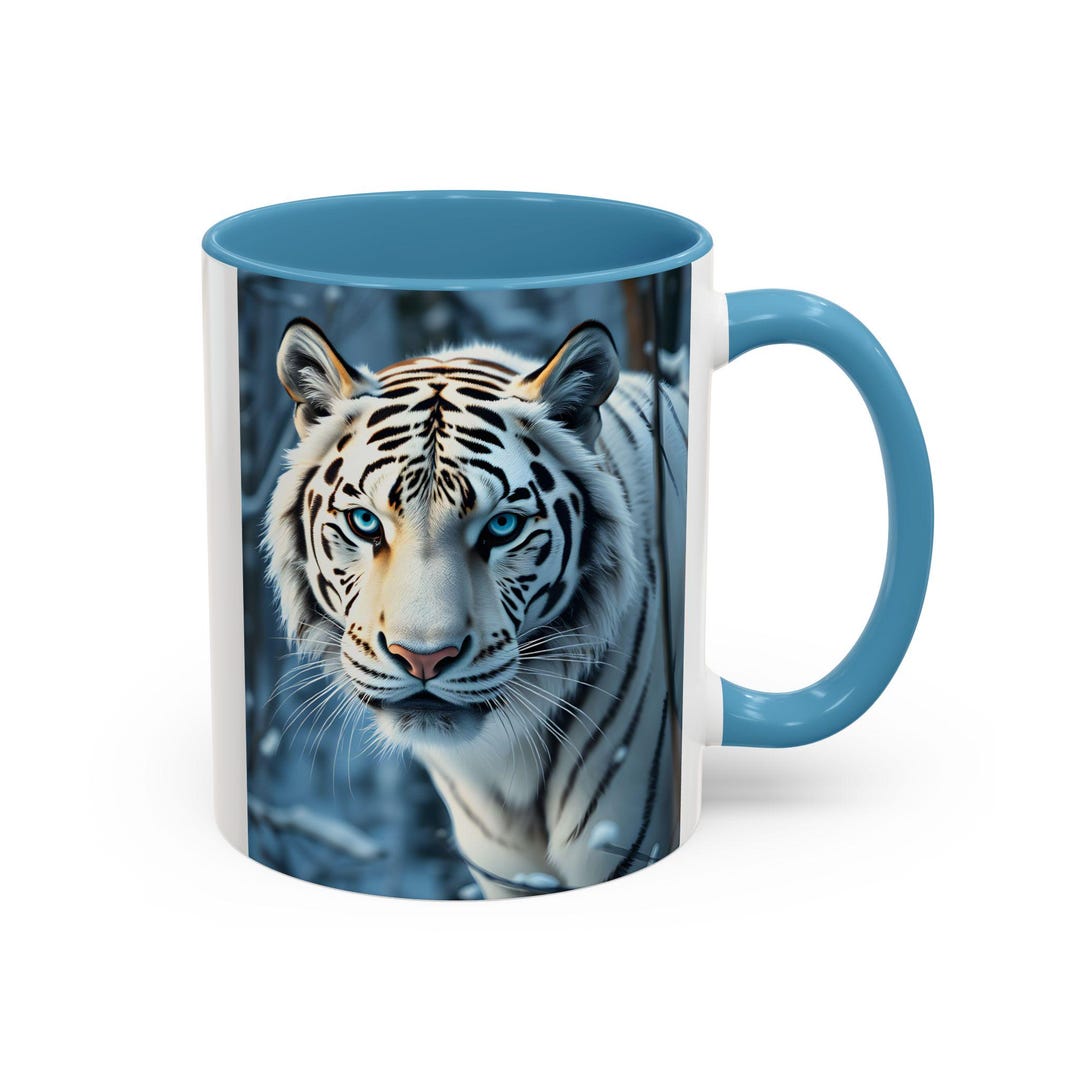 Blue Eyed White Tiger in Forest Wildlife Design on Accent Two Tone ...