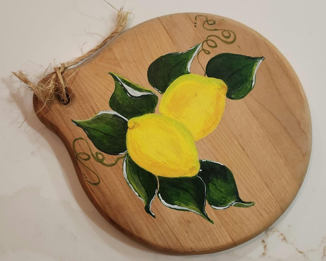 Vintage Lemon Hand Painted Cutting Board - Etsy