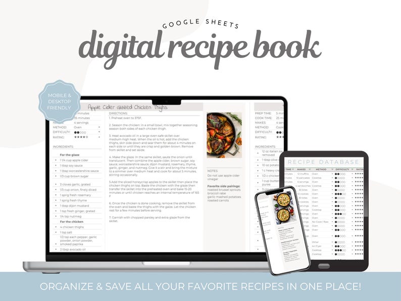 Digital Recipe Book Template | Google Sheets Cookbook Organizer - Etsy