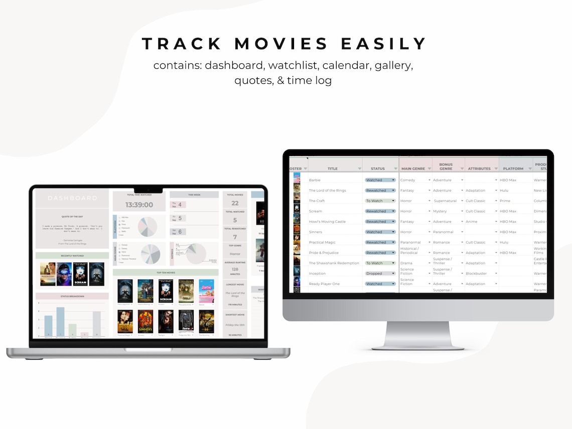 Movie Tracker Spreadsheet | Digital Watchlist Journal | Google Sheets ...