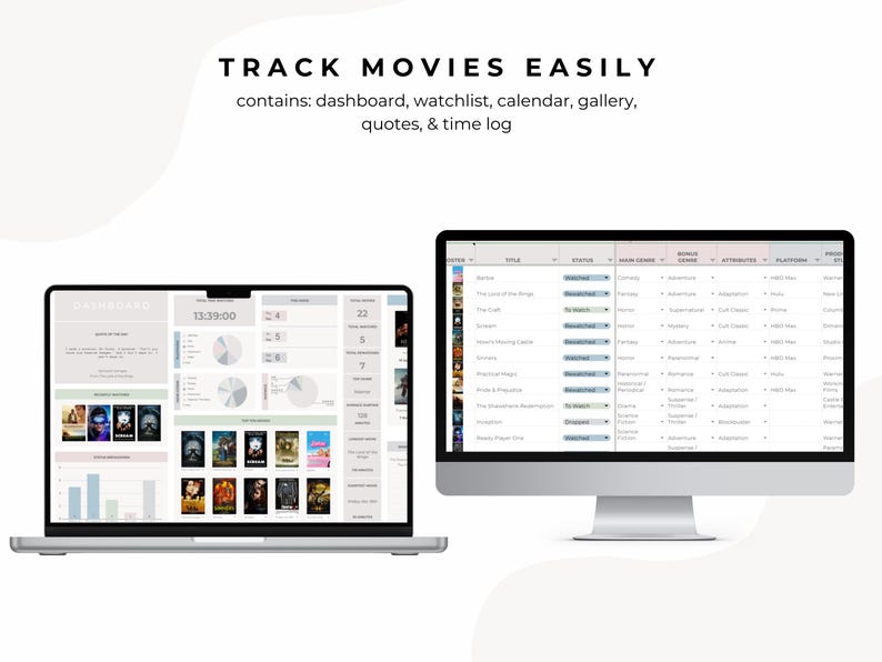 Movie Tracker Spreadsheet | Digital Watchlist Journal | Google Sheets ...