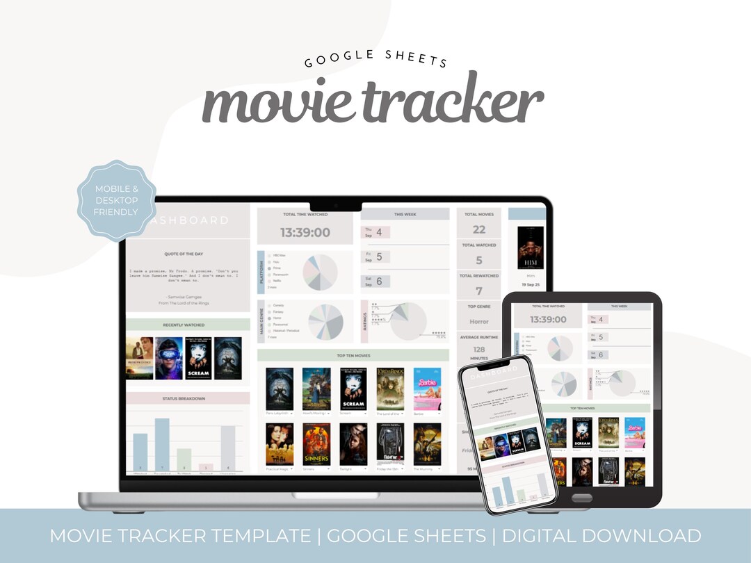 Movie Tracker Spreadsheet | Digital Watchlist Journal | Google Sheets ...