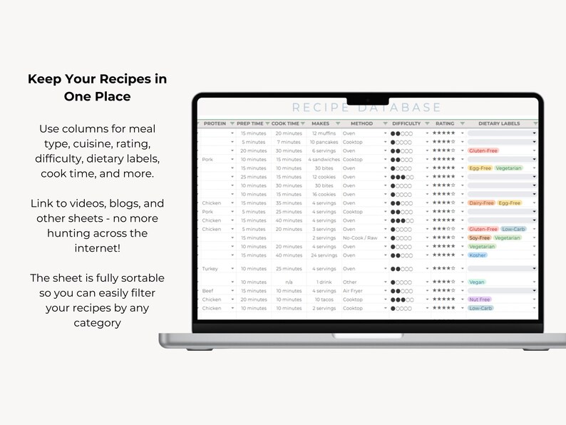 Digital Recipe Book Template | Google Sheets Cookbook Organizer - Etsy