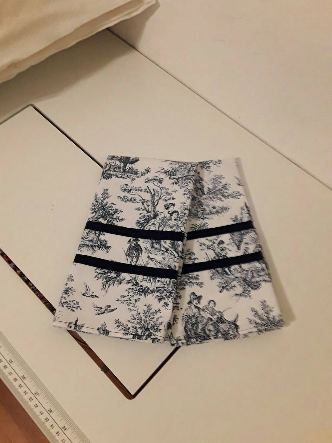 Navy Blue on White Toile Print Tea Towels - Etsy