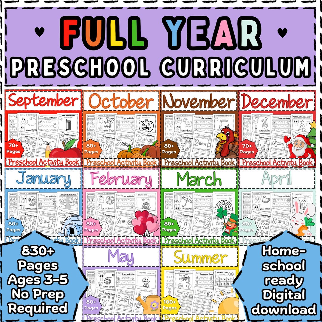 Full Year Preschool Activity Workbooks Age 3-5, Preschool Curriculum ...