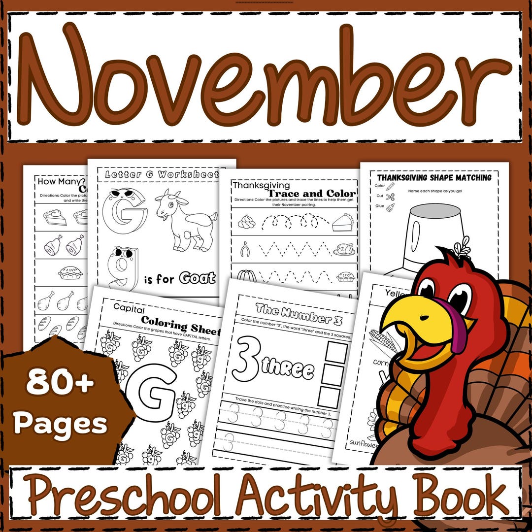 November Preschool Activity Workbook Age 3-5, Preschool Curriculum ...