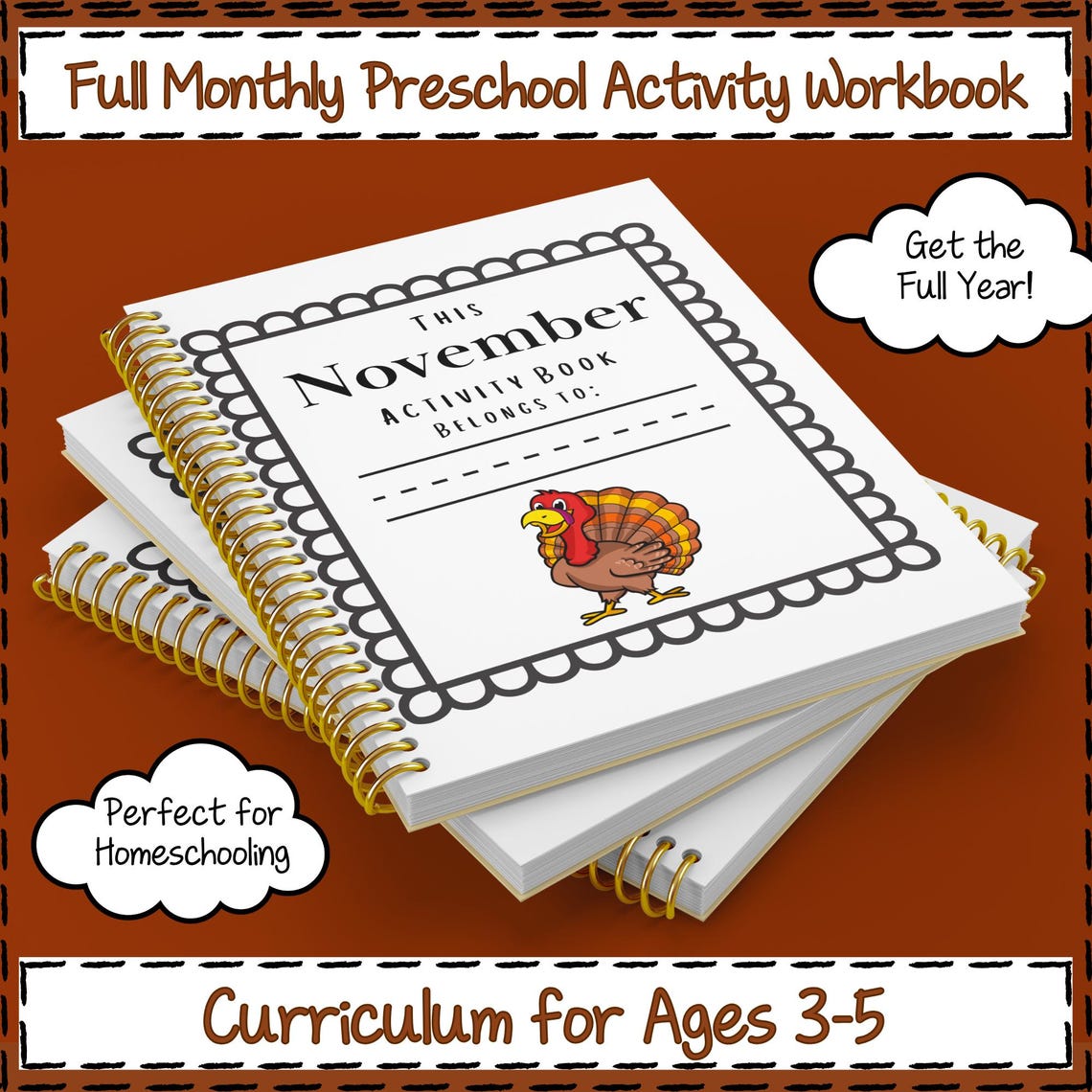 November Preschool Activity Workbook Age 3-5, Preschool Curriculum ...