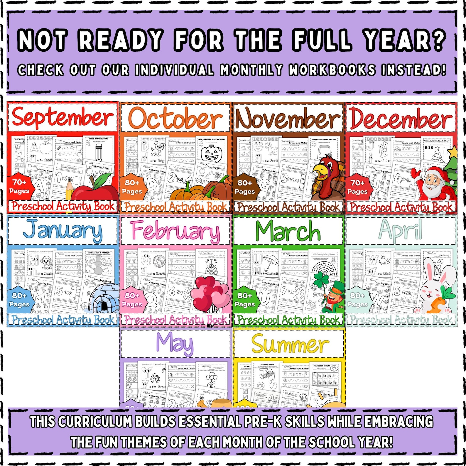 Full Year Preschool Activity Workbooks Age 3-5, Preschool Curriculum ...