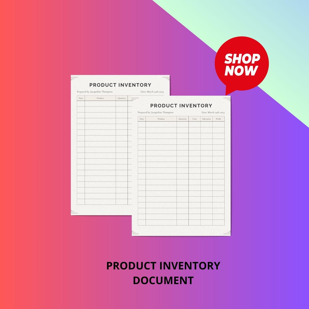 Product Inventory Document | Inventory Tracker | Small Business Stock ...