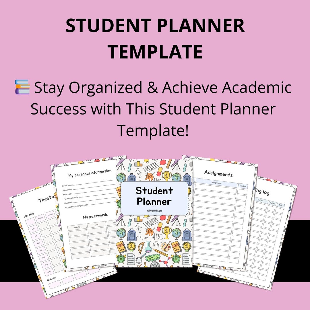 Student Planner Template | Printable Academic Planner | Homework & Exam ...