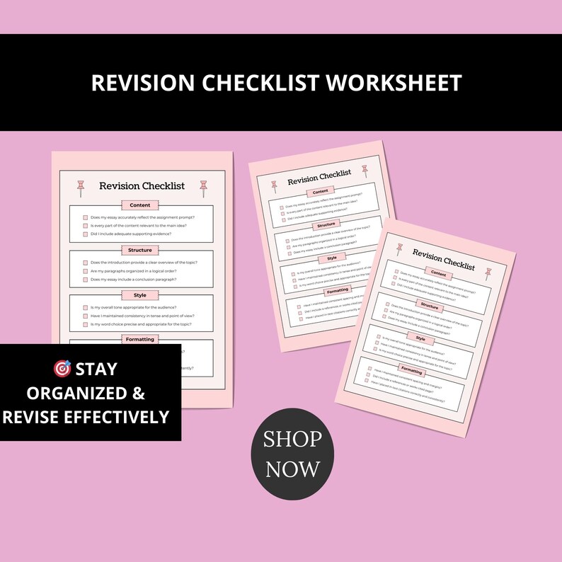 Revision Checklist Worksheet | Study Aid | Exam Prep Planner ...