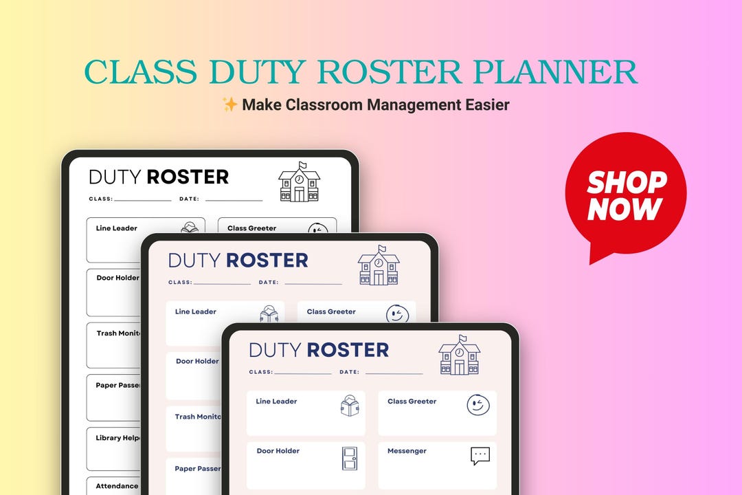 Class Duty Roster Planner | Student Task Organizer | School Chore Chart ...