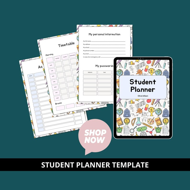 Student Planner Template | Printable Academic Planner | Homework & Exam ...