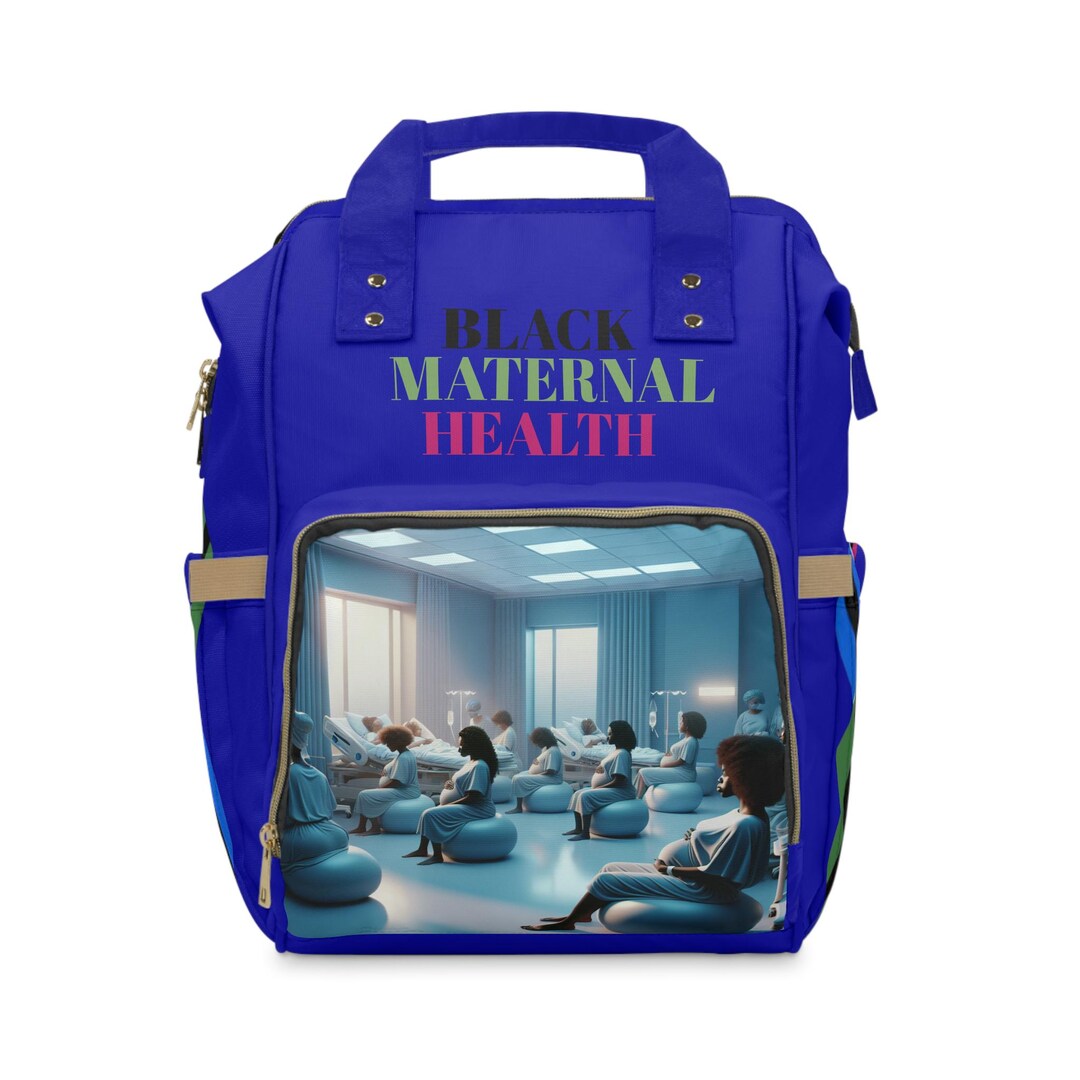 Black Maternal Health Ribbon Diaper Backpack, Hospital Blue Stylish ...