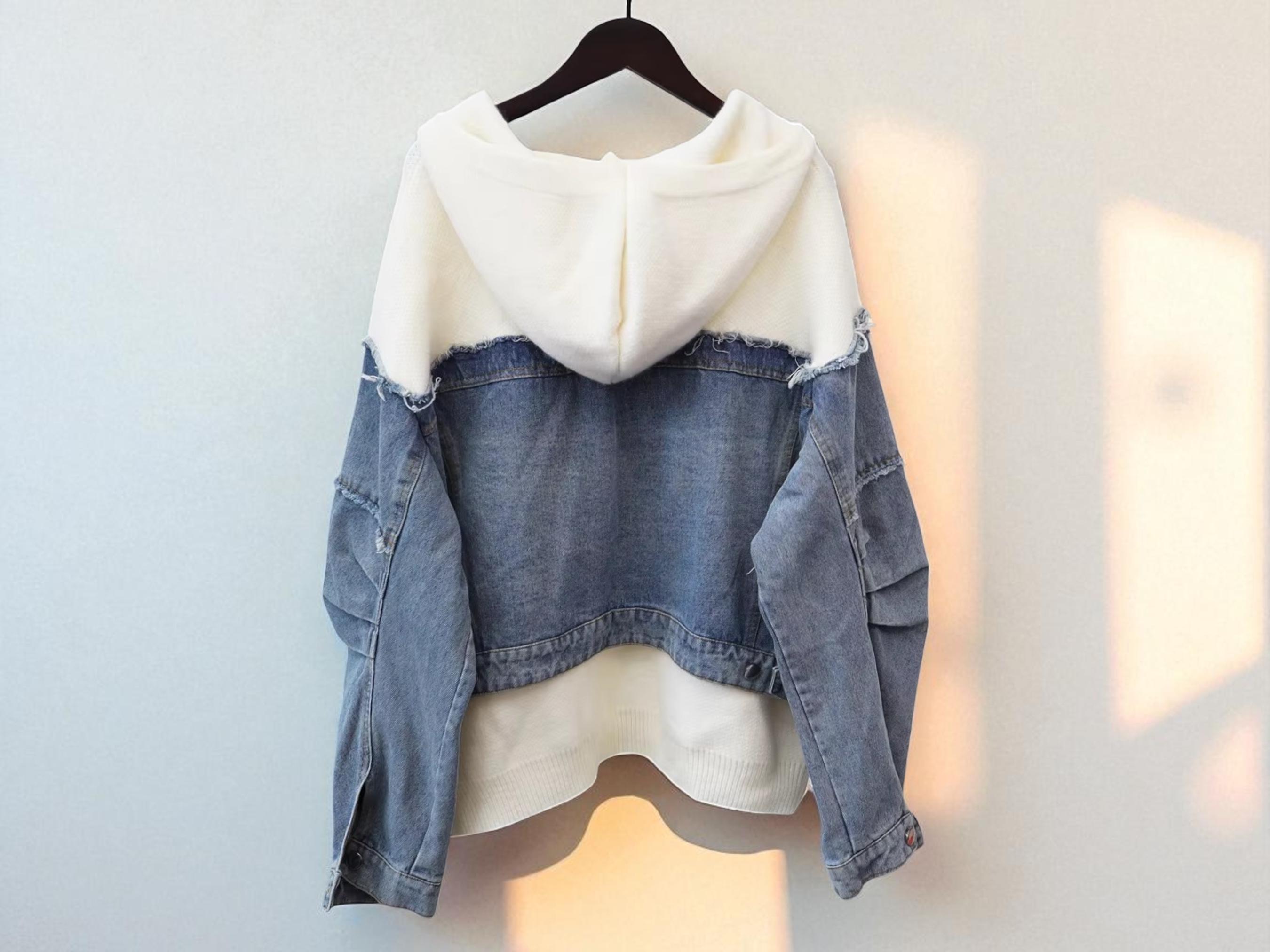 Denim Patchwork Hoodie | Women's Knit Zip-up Jacket - Etsy