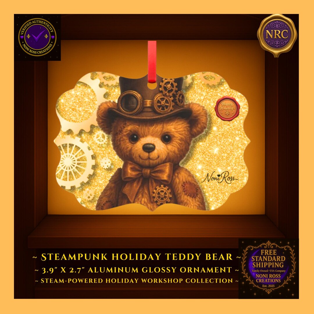 Steam-powered Teddy Bear Metal Christmas Ornament | Holiday Steampunk ...