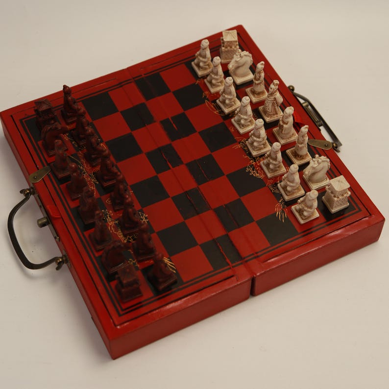 Vintage Handmade Chess - Original Lacquerware Wooden Box,cute Chess ...