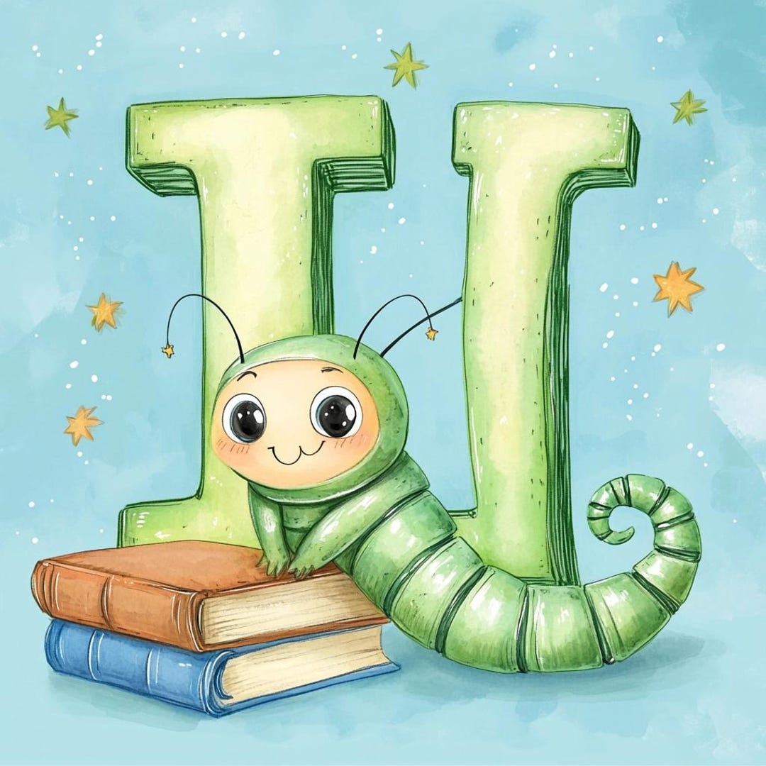I is for Inchworm – Cute Cartoon Alphabet Flashcard for Preschool ...