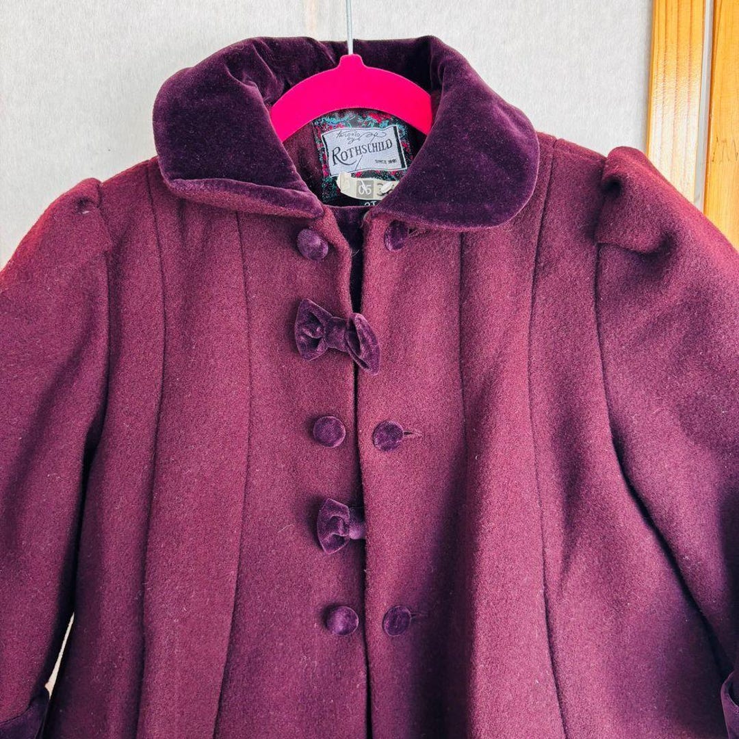 Rothschild Sz 3t Wool Coat Grape Burgundy Velvet Bows Pleated EUC ...