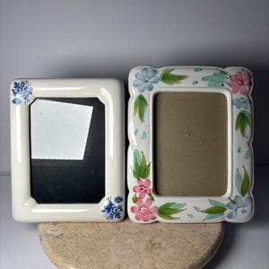 Two Vintage Ceramic Floral Photo Frames Lot Cottage Watercolor Blue ...