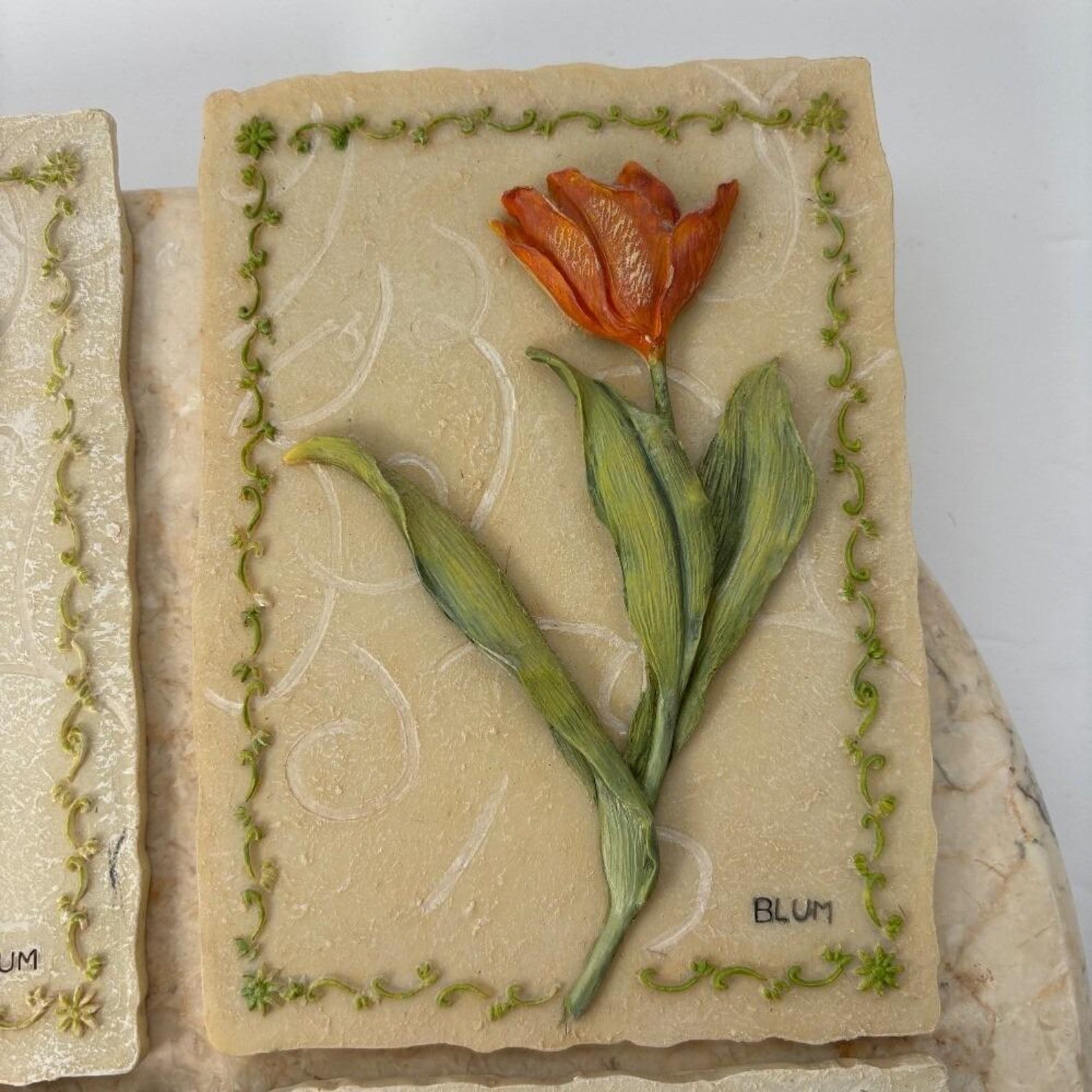 Vintage Cheri Blum 3D Floral Wall Plaque Tiles Tulip Forget Me Not Iris ...