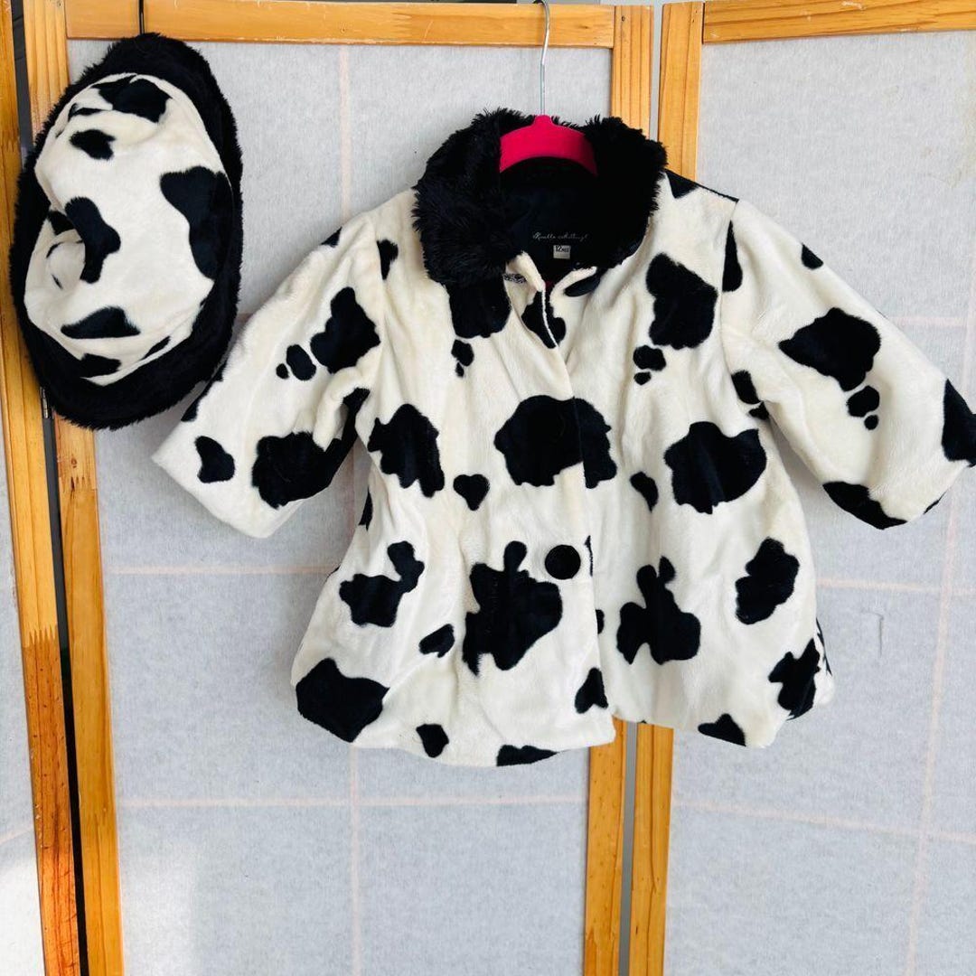 Vintage Rosetta Millington Girls 12M Cow Print Dress Coat Faux Fur ...