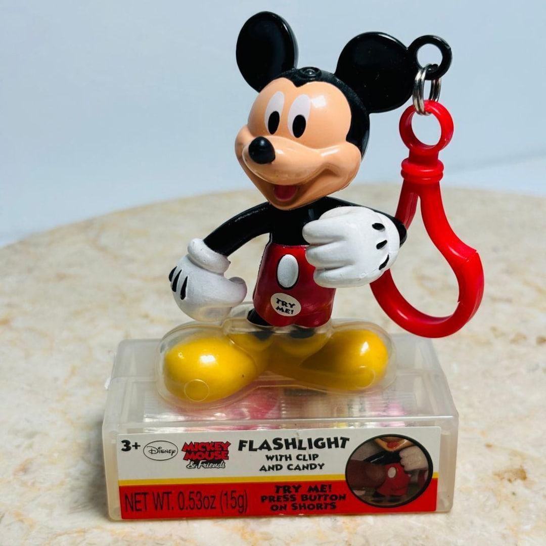 Vintage Mickey Mouse Flashlight Candy Key Fob Figurine Plastic Keychain ...