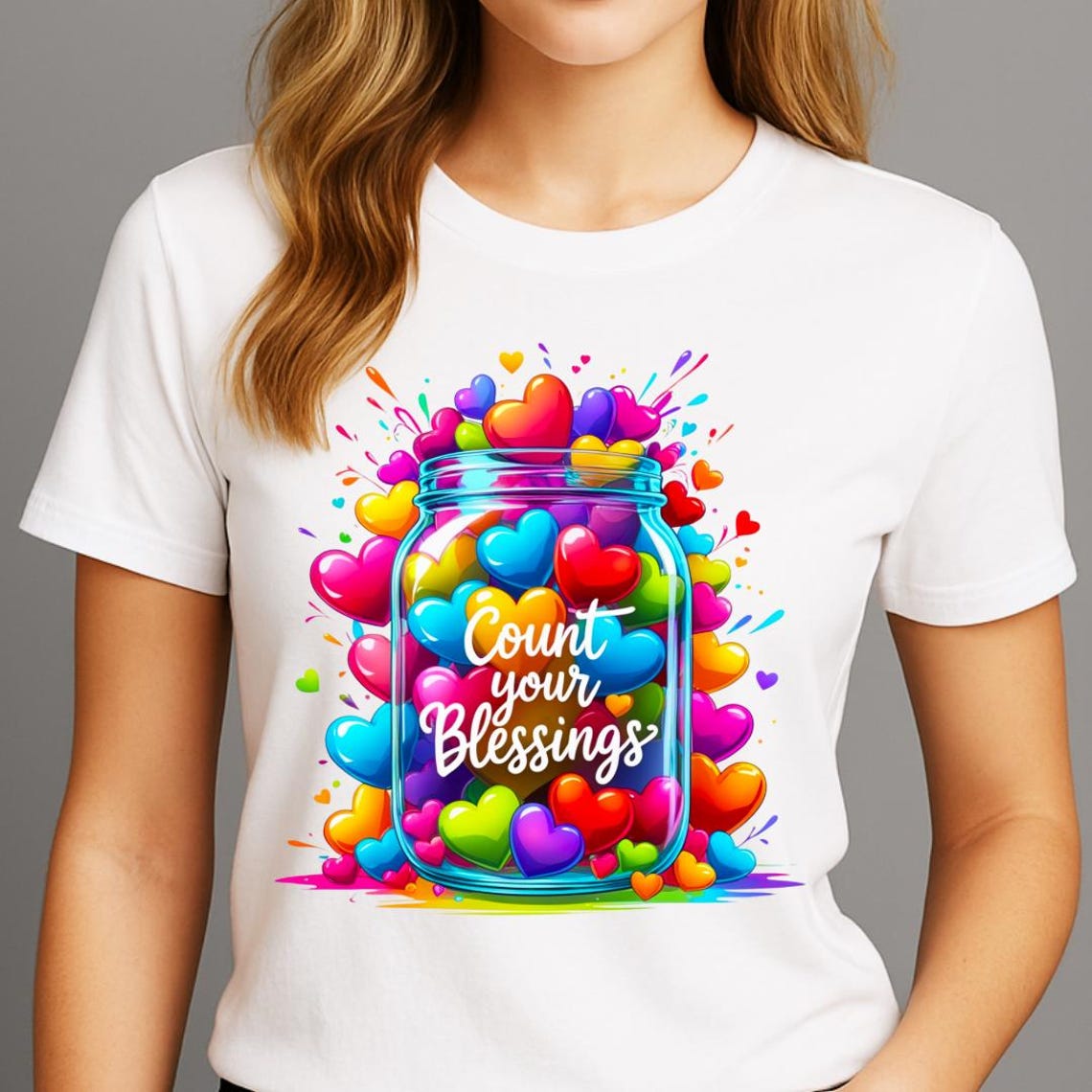 Count Your Blessings Jar PNG Design – Rainbow Heart Inspirational Quote ...