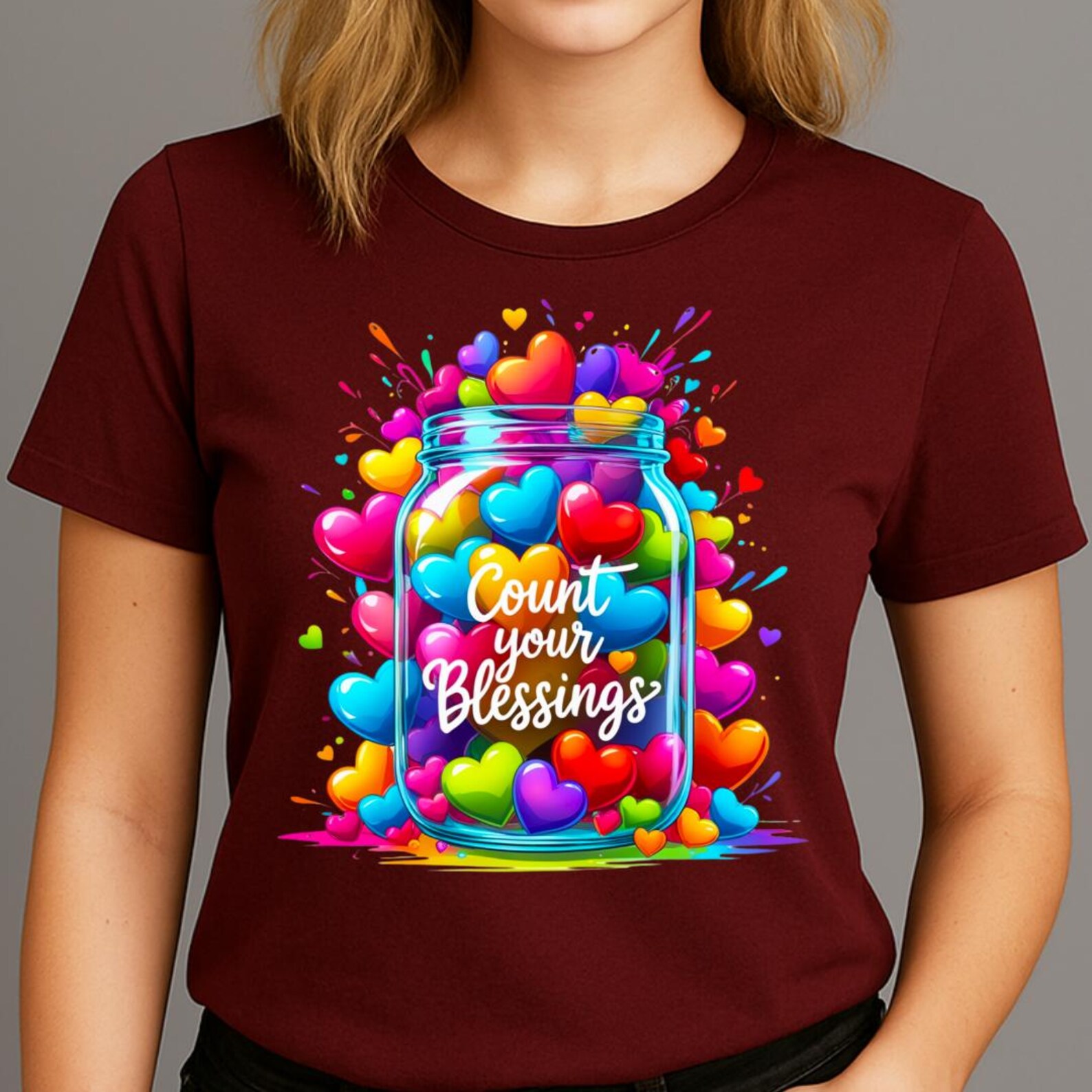 Count Your Blessings Jar PNG Design – Rainbow Heart Inspirational Quote ...