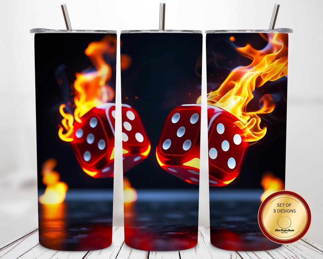 Fiery Dice 20 Oz Tumbler Wrap PNG, Burning Dice Sublimation Design ...