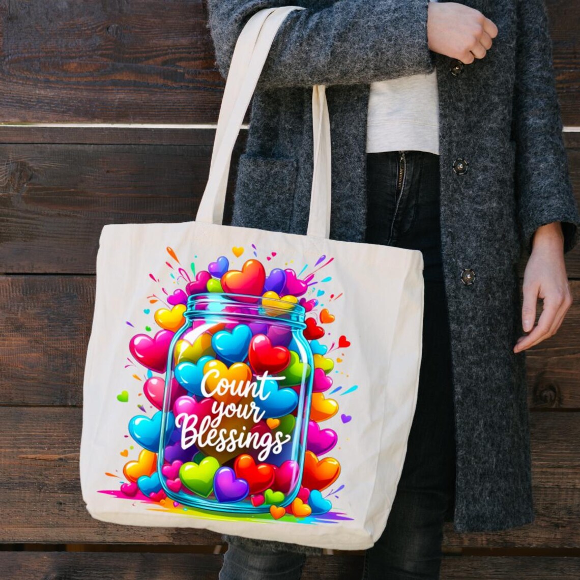 Count Your Blessings Jar PNG Design – Rainbow Heart Inspirational Quote ...