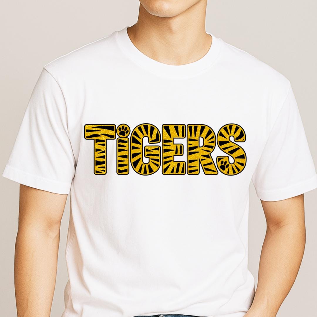 Tigers Word Art PNG | Glitter Tiger Print Sublimation Design | Bold ...