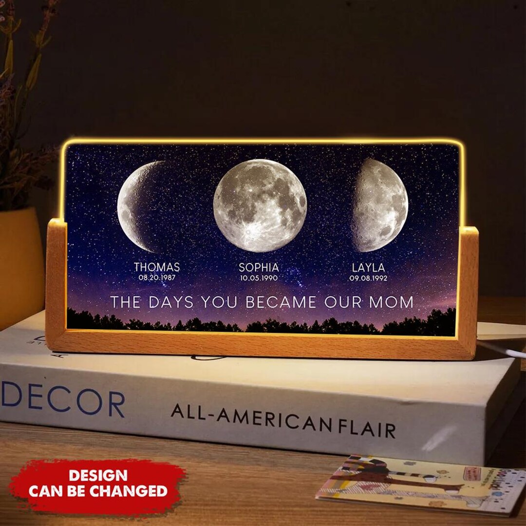 The Day You Become Mom, Customized Birth Moon Phase Acrylic Night Light ...