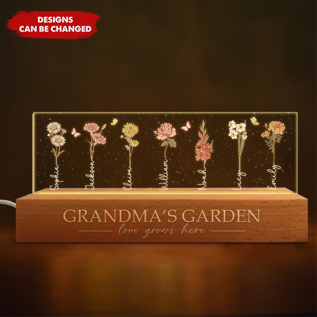 Grandma's Garden Night Light, Personalized Birth Month Flower LED Light ...