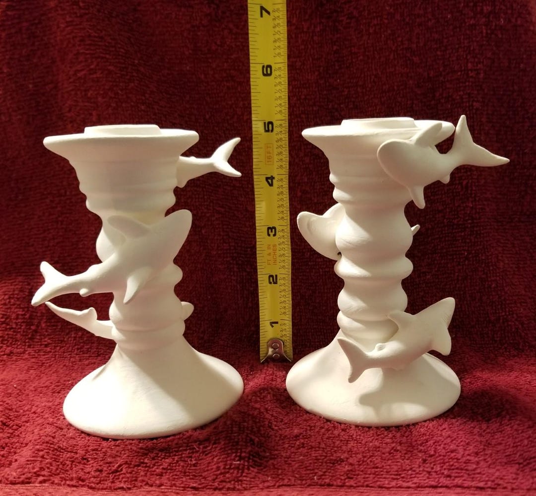 Ready to Paint Ceramic Bisque Shark or Orca Taper Candle Holders - Etsy