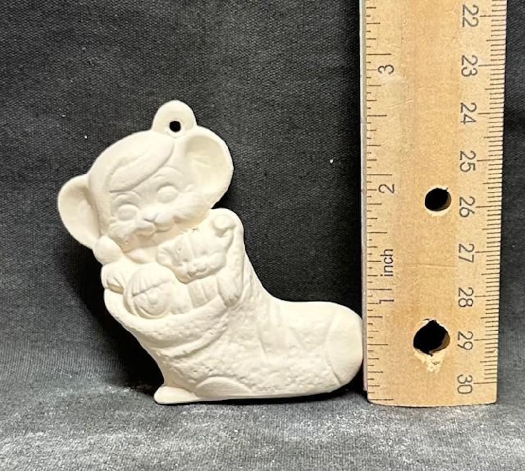 Ready to Paint Ceramic Bisque Alberta Mouse on Stocking W Toys - Etsy