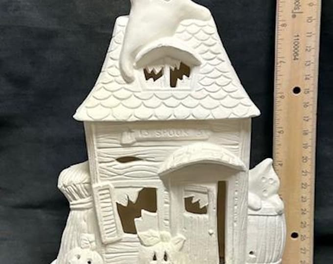 Ready to Paint Ceramic Bisque Kelly's Haunted House With Base - Etsy