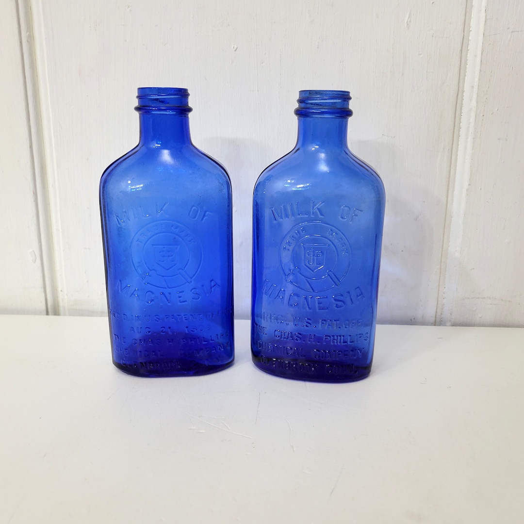Cobalt Blue Milk of Magnesia Bottles Lot of Two - Etsy