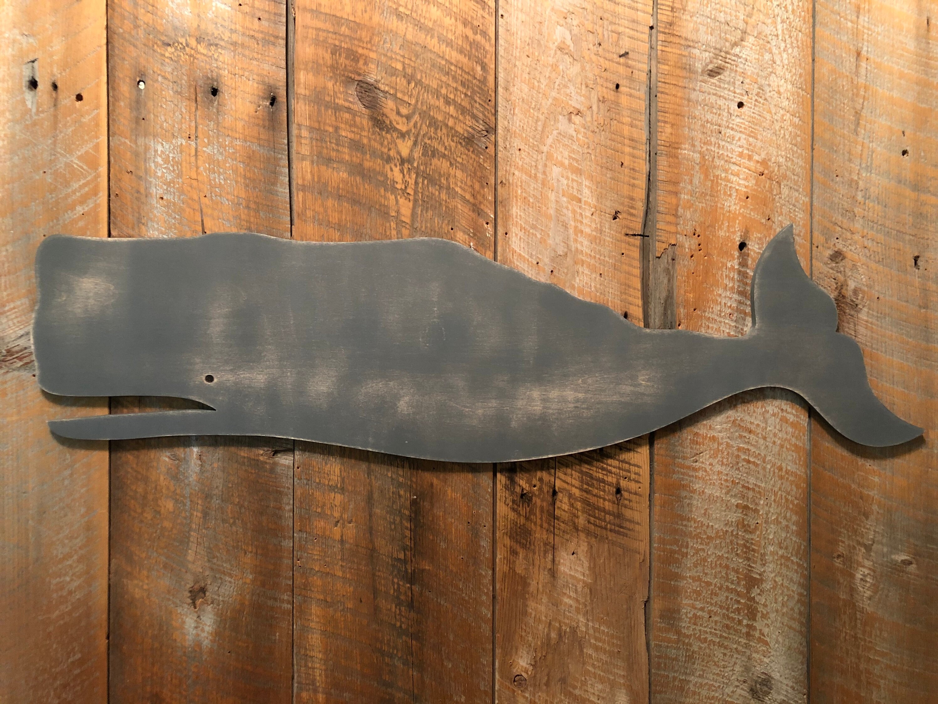CHARCOAL * LARGE * 42" Wooden Whale Wall Art Indoor Ocean Beach ...