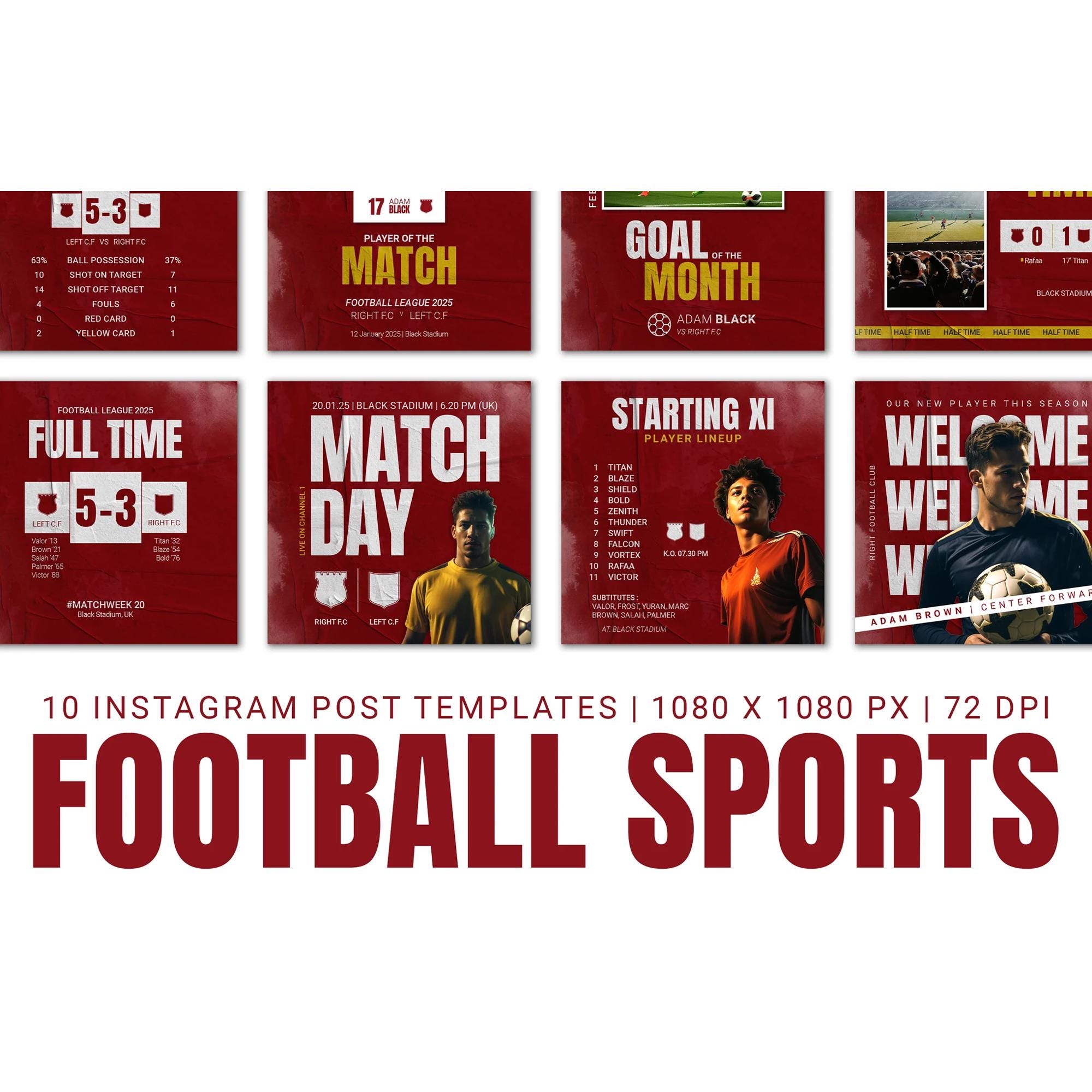 Football Sports Instagram Post Templates | 10 PSD Social Media Designs ...