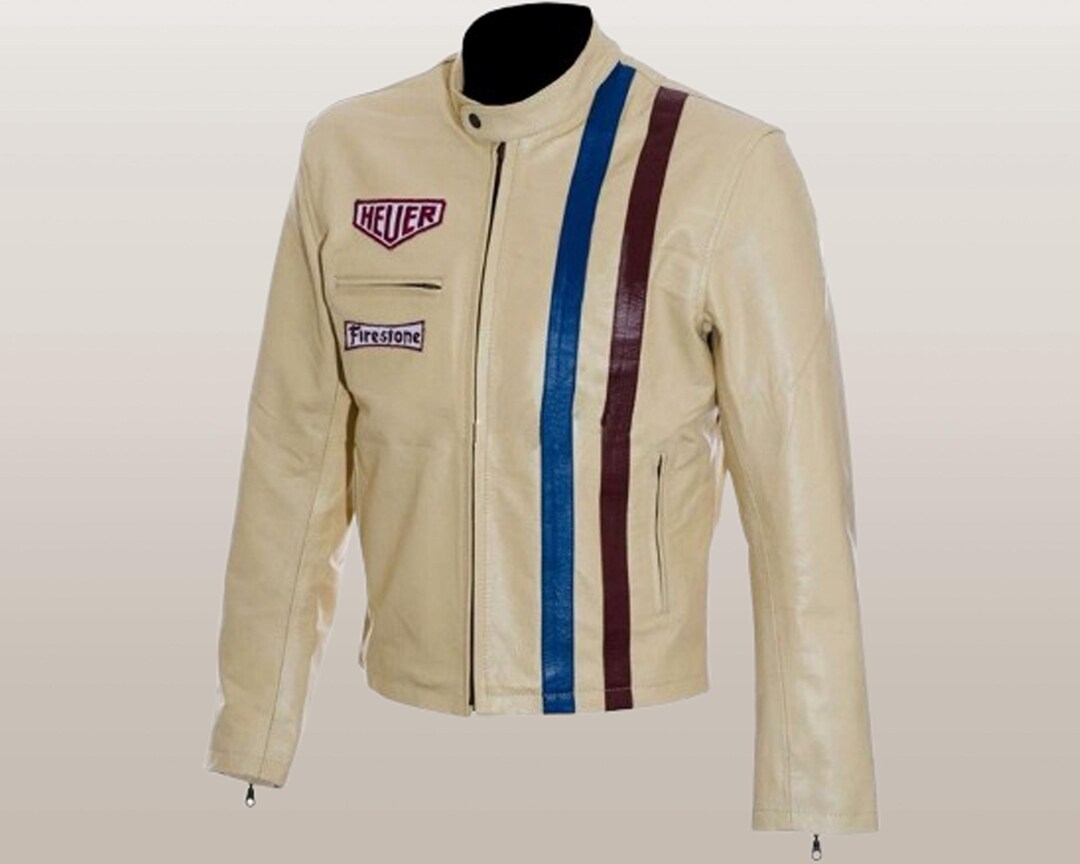 Men’s Steve Mcqueen Le Mans Heuer Racing Biker Leather Jacket - Etsy