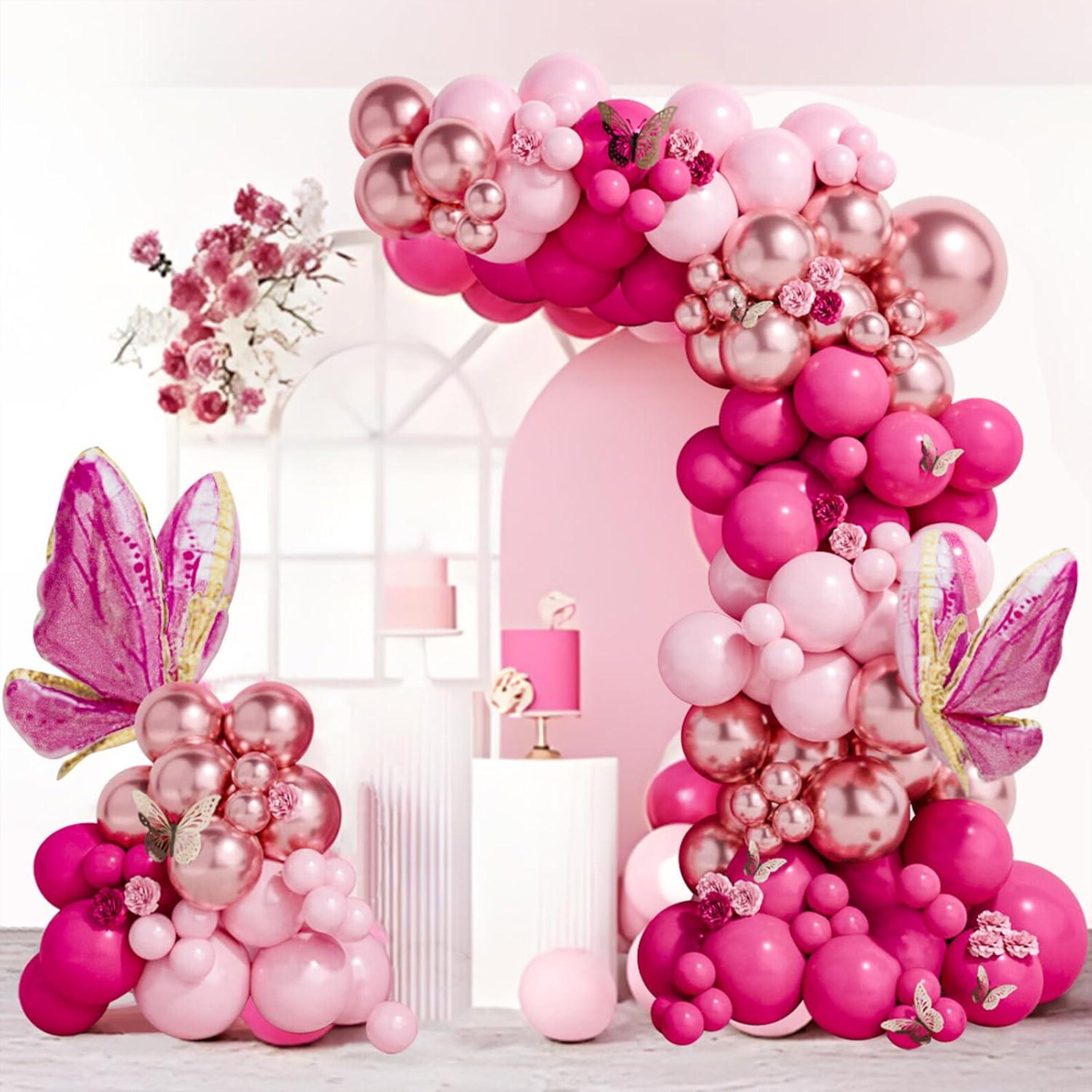 Pink Butterfly Balloon Arch Kit – 112pcs Pastel Pink & Rose Gold for ...