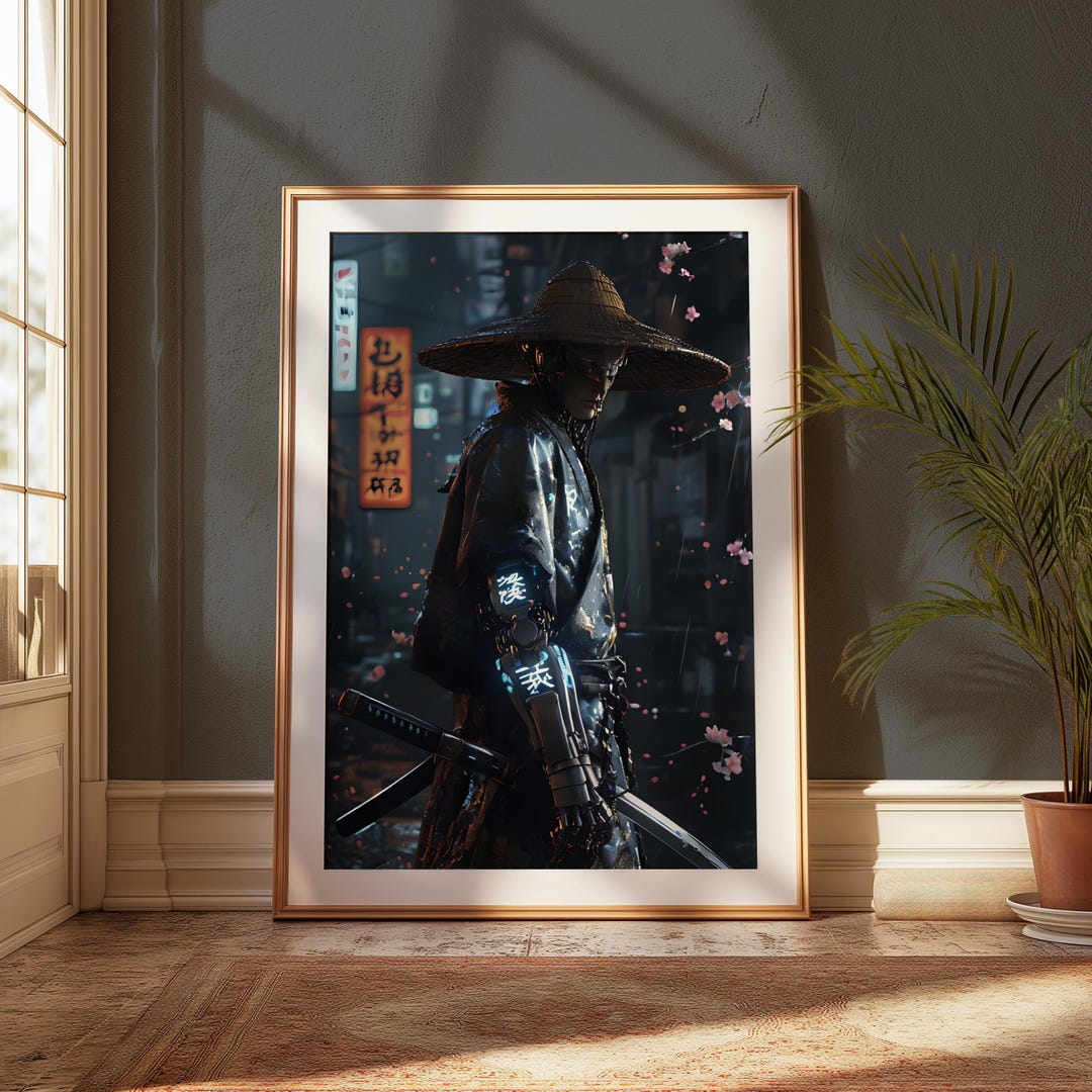 Cyberpunk Samurai Poster | Japanese Ronin Wall Art | Futuristic Warrior ...