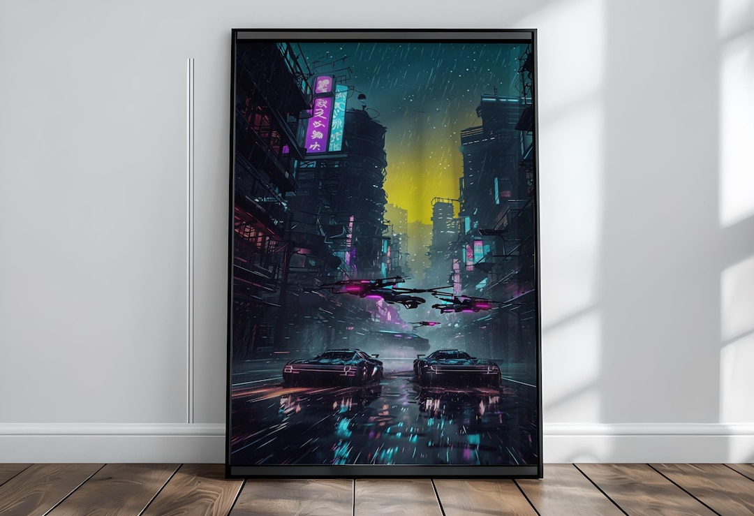 Dystopian Cyberpunk Futuristic Outlaw Car Chase Wall Decor Digital ...