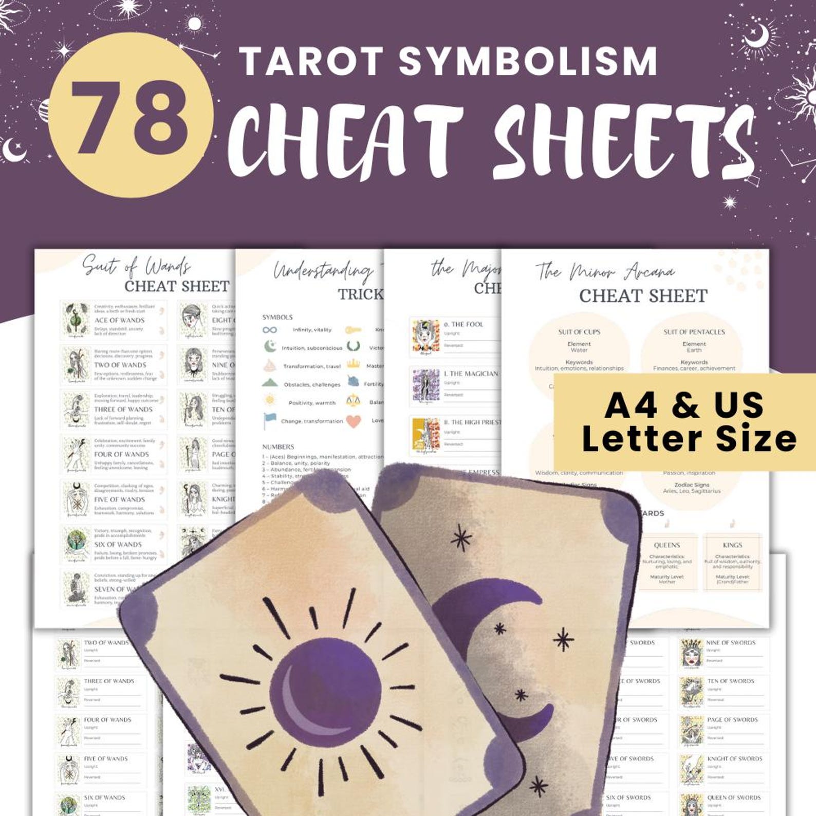 Tarot Symbolism Cheat Sheets, for Beginner or Advanced Tarot Readers ...