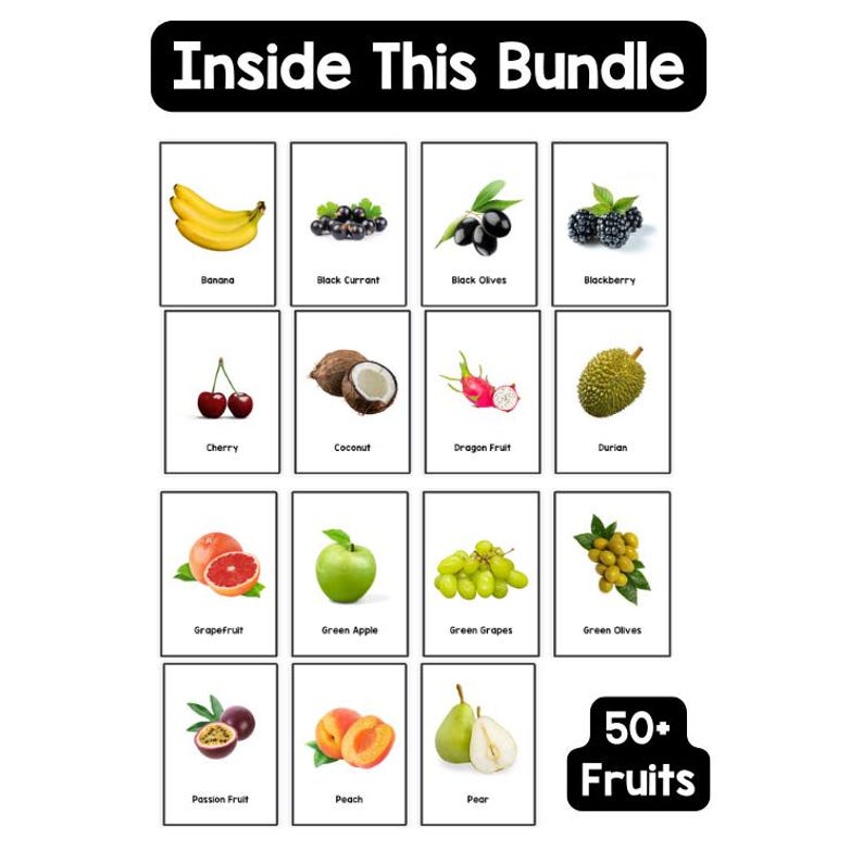 FRUITS - 50 Editable Montessori Cards- Flash Cards Nomenclature ...