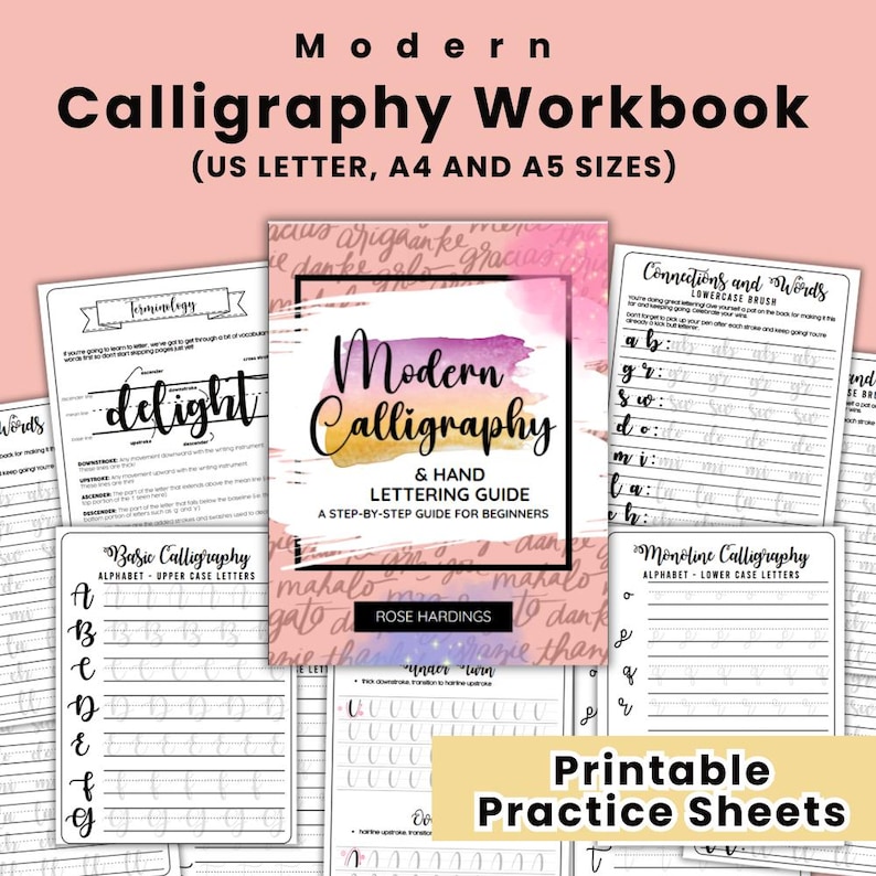 Modern Calligraphy & Hand Lettering Practice Sheets Printable ...