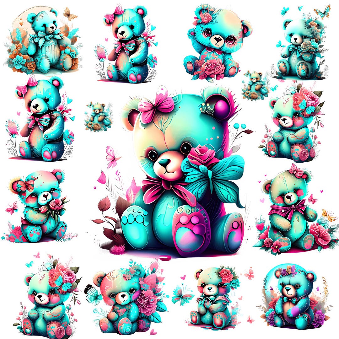 Watercolor Teddy Bear Clipart Bundle (PNG) - Etsy